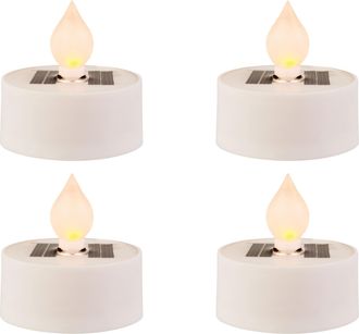Lumineo Solar LED Teelicht Outdoor 5x2cm Kunststoff 4er Set flackernde Flamme Effekt - Outdoorkerzen batteriebetrieben - Flammenlose Kerzen als Tischkerzen De