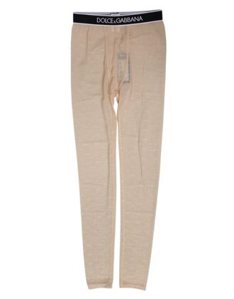 Dolce & Gabbana Womens Nylon Logo Lace Leggings Beige Elastane
