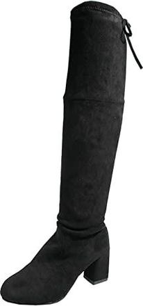 E.SSUE Femmes Bottes Hautes Genoux Bottes Longue Bottes Bout Rond Talon Compens&eacute; &Eacute;l&eacute;gant Cuissarde Femme Sexy Bottes Hautes au Genou Couleur Pure Talons Haut