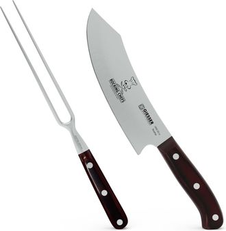 GIESSER seit 1776 - Made in Germany - PremiumCut, Rocking Chef, Tranchier Set 2 teilig, Kochmesser 20 cm, Tranchiergabel, micarta, rot, rostfrei, Grillmessers