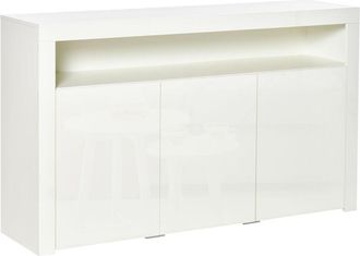 HOMCOM Homcom - Buffet led - meuble de rangement led - 3 placards avec étagère et grande niche - panneaux particules mdf blanc laqué