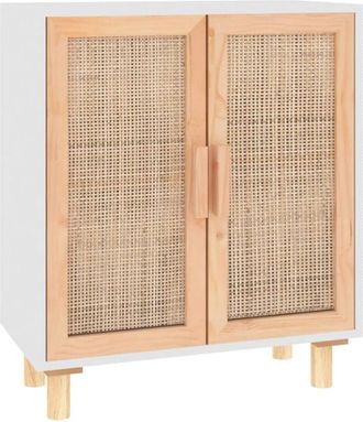 vidaXL vidaXL Buffet Wei&szlig; 60x30x70 cm Massivholz und Natur-Rattan