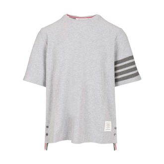 Thom Browne Homme, Tops, Gris, Taille: M T-shirt Piqu&eacute; Textur&eacute; &agrave; 4 Barres