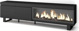 Skraut Home | TV-Schrank, Lowboard | f&uuml;r Wohnzimmer und Esszimmer | 210 | F&uuml;r TV-Ger&auml;te bis zu 80 | Elektrokamin XXL | Industriedesign | Moderner Stil | Schwarz