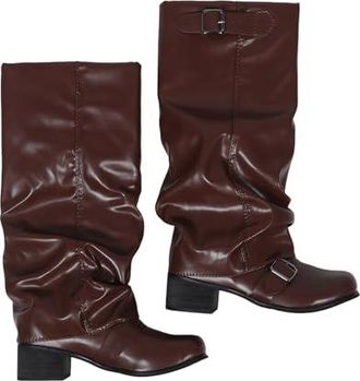 Beaupretty mollet pour Femmes Cowgirl R&eacute;tro PU Marron Bottines &Eacute;paisses Mode Western Style Vintage &Eacute;l&eacute;gance et Maintien