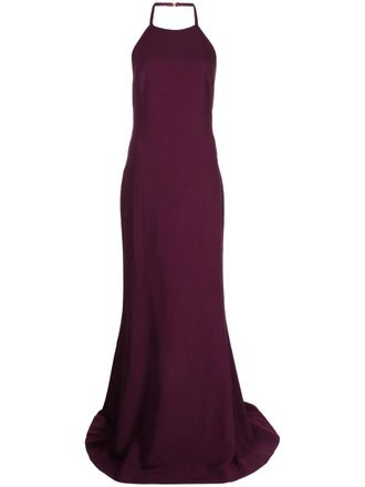 Elie Saab robe longue en soie &agrave; dos nu - Violet