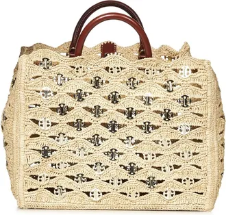 Paco Rabanne Femme, Sacs, Beige, Taille: ONE Size Sac en Rafia Beige avec Disques M&eacute;talliques