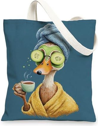 Generic Sacs fourre-tout amusants en toile de canard avec motif animal insolite, sacs de courses réutilisables, légers et lavables à bandoulière pour salle de