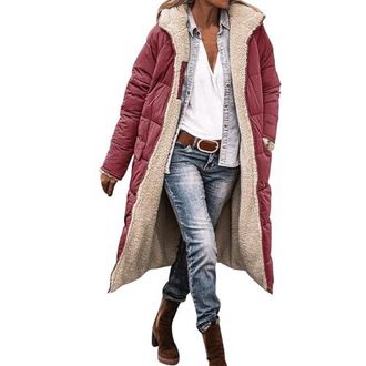 Generic Manteau Long pour Femme en Duvet &agrave; Capuche Unie Imperm&eacute;able au Vent en Polaire dhiver &Eacute;l&eacute;gante Zipp&eacute;e &agrave; Manches Longues avec Poches Parka R&eacute;versible M