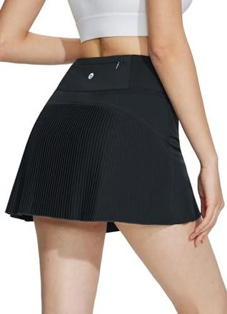Baleaf Jupe de tennis pour femme avec pantalon - Jupe pliss&eacute;e courte d&eacute;t&eacute; avec pantalon int&eacute;rieur - Jupe de sport, Couleur : noir, M