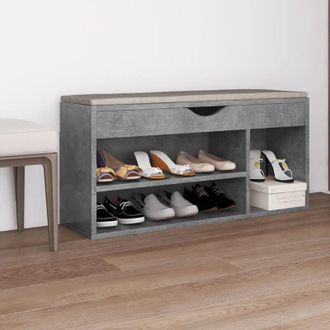 vidaXL Schuhbank mit Kissen Betongrau 104x30x49 cm Holzwerkstoff Vidaxl