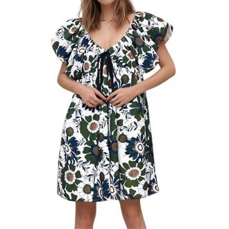 Generic Robe boh&egrave;me 2026 pour femme, robe &agrave; noeud &agrave; fleurs, col en V profond, &eacute;l&eacute;gant, mini manches bouffantes, motif floral fluide, camouflage, S