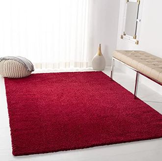 Safavieh Tapis Shag pour Salon, Salle à Manger, Chambre à Coucher - August Shag Collection, Tapis à Poil Court, Rouge, 90 x 90 cm