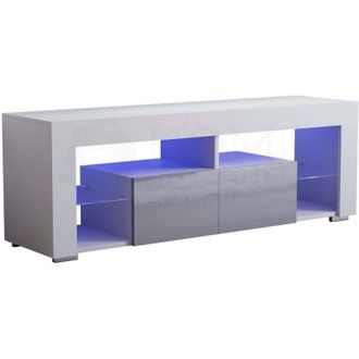 Home Discount Home Discount - Luna led TV-Schrank mit 2 Schubladen, modern, Hochglanz, Weiß-Grau