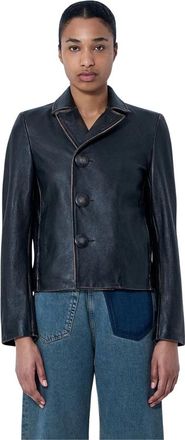 Maison Margiela Femme, Vestes, Noir, Taille: 36 FR Veste en cuir boutonn&eacute;e sur le devant
