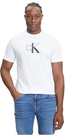 Calvin Klein T-Shirt Manches Courtes Homme Center Monogram Classic en Coton, Blanc (Brilliant White), S