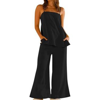Generic Tenues da&eacute;roport pour femmes 2026 noir sans manches dos nu design creux pantalon de yoga combinaison en maille pantalon d&eacute;contract&eacute; pantalon de sport 