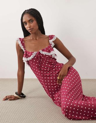 Miss Selfridge Maxikleid mit Tr&auml;gern und Volants im Polka-Dot-Muster-Rosa