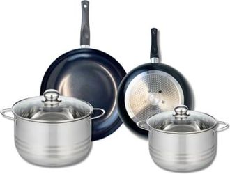 Fackelmann ELO 9732450 Batterie de cuisine 4 pi&egrave;ces, Ensemble de 2 Po&ecirc;les de cuisson 24 et 28 cm et 2 faitouts 20 et 24 cm Elo Prima Brillant, inox, induction