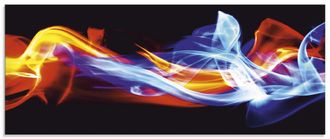Artland ARTland Wanddeko Glasbilder Wandbild Glas Bild einteilig 125x50 cm Querformat Abstrakte Kunst Feuer EIS Modern Abstrakt Welle Orange Blau U1TC
