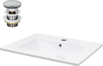 ECD Germany Waschbecken Waschtisch 610x465x175 mm Keramik Wei&szlig; inkl Ablaufgarnitur mit &Uuml;berlauf Einbaubecken Einbauwaschbecken Handwaschbecken Einbauwaschtisch Au