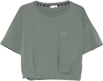 Liu Jo Femme, Tops, Vert, Taille: 38 FR T-shirt avec broderie logo