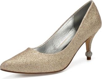 Generic Chaussures De Mariage Femme Été Mariée Bout Pointu Stylet Talons Eté Talon Mariage Soirée Chaussures 7.5Cm,Champagne,39 EU