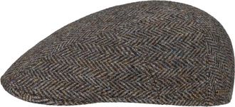 Stetson Harris Tweed Flatcap Fischgrat Made in EU anthrazit-beige 61 cm