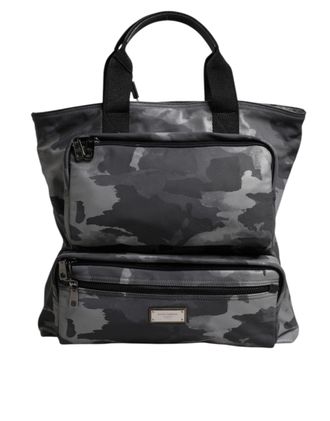 Dolce & Gabbana Mens Gray Camo Cotton Shoulder Bag Nylon Leather