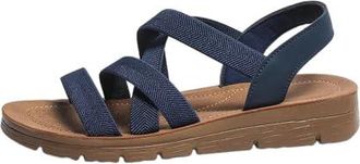 Generic Sandales plates confortables &agrave; large largeur avec bout ouvert et sangle de cheville &eacute;lastique pour le printemps et l&eacute;t&eacute;, chaussures de marche d&eacute;contra