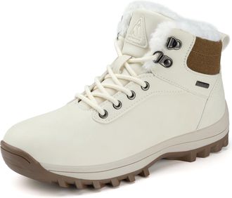 Mishansha Damen Winterschuhe Warm Gefüttert Bequeme Rutschfest Winterstiefel Outdoor Trekking Boots Beige EU 41