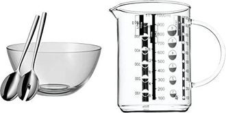 WMF Taverno Salatschüssel Set 3-teilig, Salatbesteck 25cm mit Salatschale, spülmaschinengeeignet & Gourmet Glas Messbecher 1l, hitzebeständiges Glas, Skal
