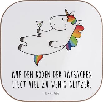 Mr. & Mrs. Panda Coaster Einhorn Cocktail - Geschenk, Untersetzer Gl&auml;ser, Caipirinha, Unicorn, Spa&szlig;, Tischschoner, Spruch, f&uuml;r, Freundin, Flaschenuntersetzer, Geburtst