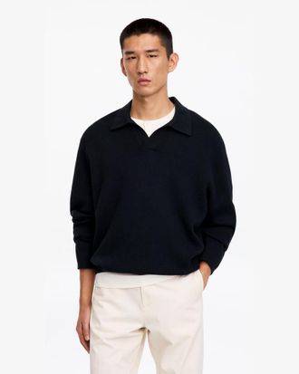 Arket Poloshirt Aus Baumwolle Und Seide -Blau
