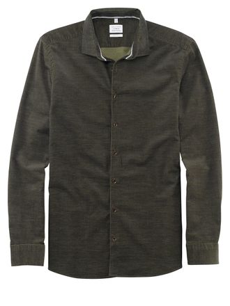 Olymp Herren Freizeithemd Langarm Level Five Smart Casual,Feincord,Body fit,Kent-Kragen,Oliv 47,XXL