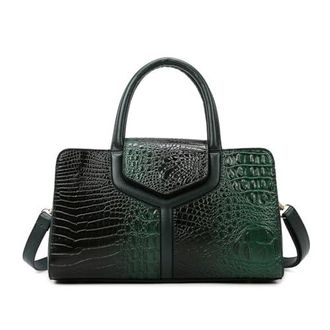 Generic Sac &agrave; main en cuir avec motif crocodile pour femme, sac &agrave; main avec poign&eacute;e sur le dessus, sac &agrave; bandouli&egrave;re pour femme, Vert, Medium