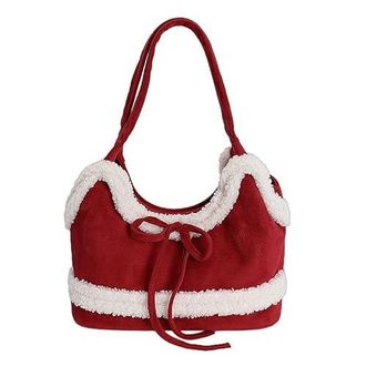 Generic Sac &agrave; bandouli&egrave;re en cuir synth&eacute;tique pour femme et fille, sac &agrave; main en laine dagneau pour voyage, shopping, travail, usage quotidien, Rouge, 10.24x4