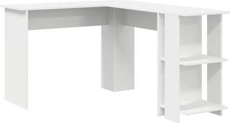 vidaXL Vidaxl - Bureau dangle blanc avec rangement - Dimensions 140 x 113.5 x 75 cm - Bois ding&eacute;nierie - Parfait pour espaces de travail compacts