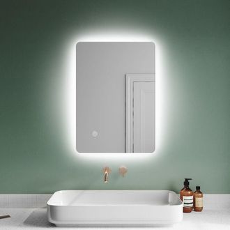 Sonni Badspiegel Lichtspiegel LED Spiegel Kupfer/bleifreie Wandspiegel mit Touch-Schalter 70 x 50cm kaltwei&szlig; IP44 energiesparend