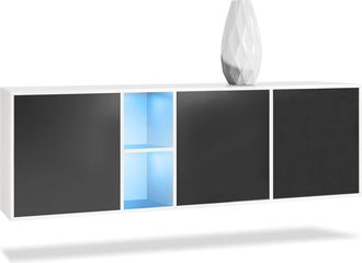 Vladon Kommode Cuba, Made in Germany, Wei&szlig; matt/Schwarz matt inkl. LED - Modernes Sideboard f&uuml;r Ihr Wohnbereich - (BxHxT) 182x53x35 cm