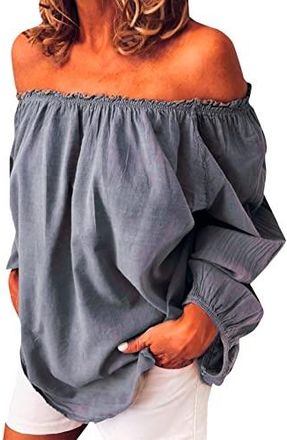 Generic Haut &agrave; &eacute;paules d&eacute;nud&eacute;es pour femme en coton &agrave; manches longues d&eacute;contract&eacute; imprim&eacute; haut &eacute;l&eacute;gant chemise de soir&eacute;e confortable respirant haut tunique d&eacute;