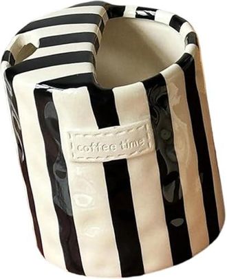 Generic Tasse &agrave; caf&eacute; r&eacute;tro en c&eacute;ramique &agrave; rayures avec trou pour siroter, peinte &agrave; la main, tasse &agrave; caf&eacute; r&eacute;tro &agrave; rayures, tasse &agrave; caf&eacute; en c&eacute;ramique r&eacute;sistante