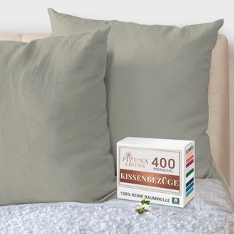 Pizuna Luxuriöser Soft-Satin 2er Pack Kissenbezug 80 x 80 cm Silber, 400 Fadenzahl Baumwolle Quadratisch Kissenbezüge, 100% Langstapel Baumwolle Kissenbezug 
