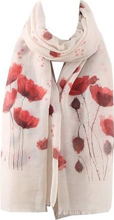 GFM Foulard imprimé coquelicot ou écharpe style pashmina - Jour du Souvenir,.Ppyscf-136-Tr-Beige, L