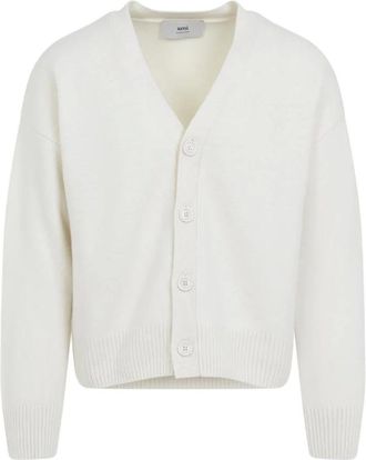 Ami Homme, Pulls, Blanc, Taille: XL Cardigan Oversize avec Logo Brod&eacute;