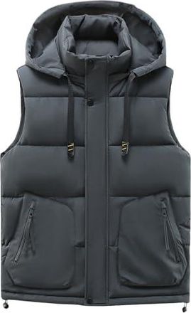 Generic Gilet matelass&eacute; l&eacute;ger &agrave; capuche amovible pour homme, sans manches, veste dext&eacute;rieur d&eacute;contract&eacute;e et chaude pour lhiver, gris, taille XL