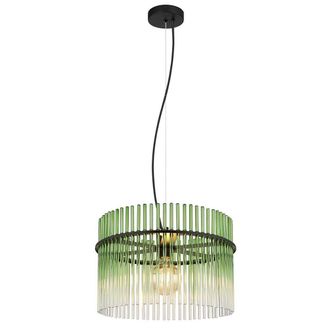 Globo Lighting Pendellampe Glas gr&uuml;n klar Esstischleuchte H&auml;ngelampe Wohnzimmerleuchte, Metall schwarz, E27 Fassung, DxH 40x150 cm