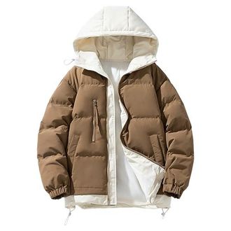 Generic Veste matelass&eacute;e isolante &agrave; capuche pour homme, coupe d&eacute;contract&eacute;e, manteau dhiver &eacute;pais pour homme, caf&eacute;, XXL