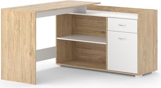 Vicco Eckschreibtisch Noira, Arbeitstisch f&uuml;r das B&uuml;ro, Wei&szlig;/Sonoma, 135 x 77 cm mit Schublade