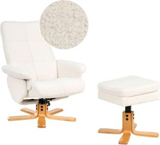 Beliani Relaxsessel mit Fußhocker Cremeweiß Bouclé Drehbar Manuell Verstellbare Rückenlehne Liegefunktion Modern Fernsehsessel für Büro Arbeitszimmer